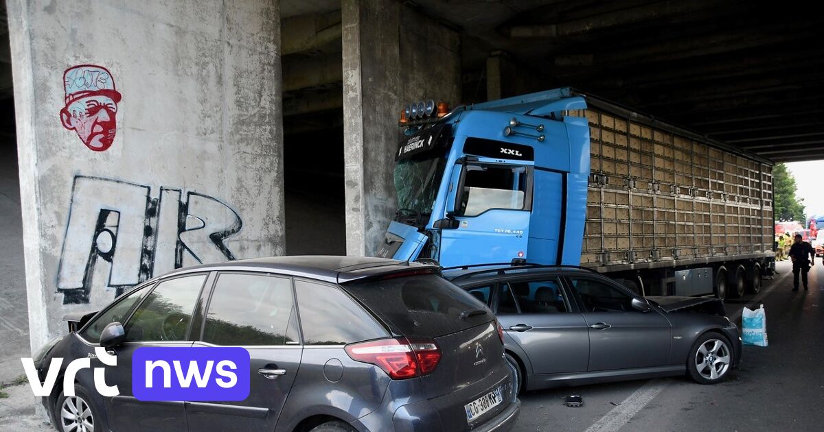 Vrachtwagen vol levende slachtkippen ramt geparkeerde auto's in Rekkem ...