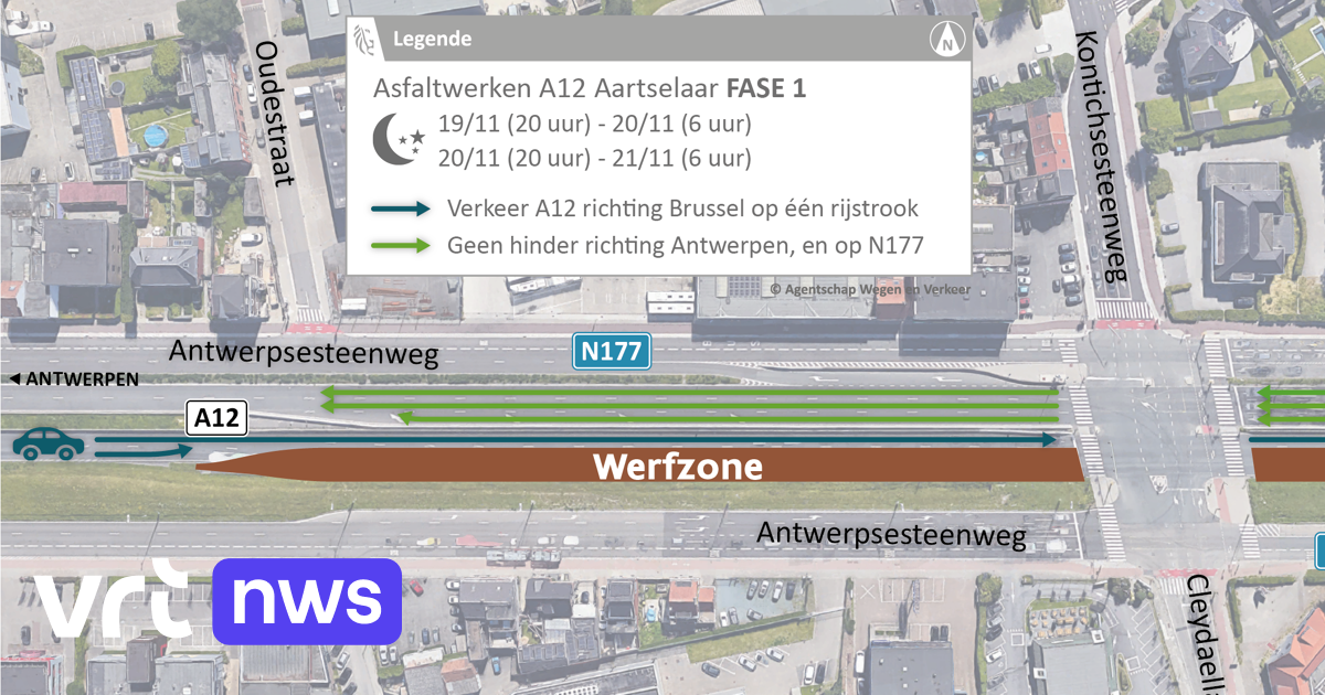 Hinder door werken op kruispunten A12 in Aartselaar: asfaltlaag wordt vernieuwd door ...
