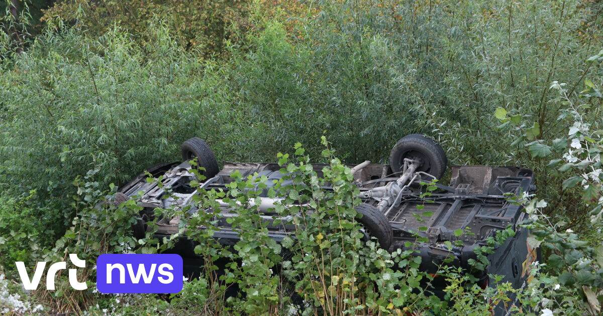 Auto raakt van weg op afrit E17 in Temse en belandt enkele meters lager ...