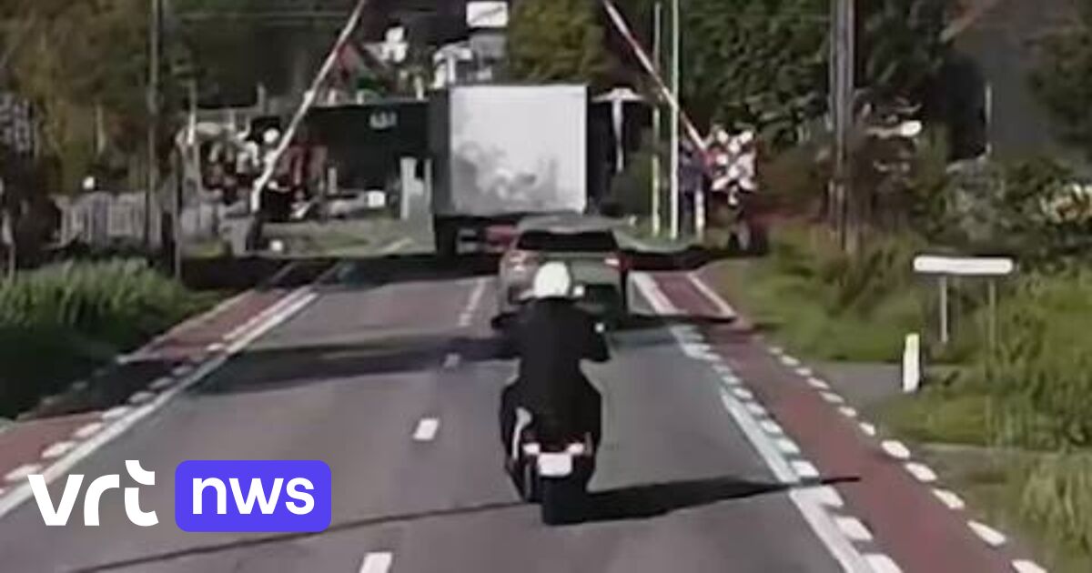 Vrachtwagenchauffeur negeert rood licht en slalomt tussen slagbomen ...