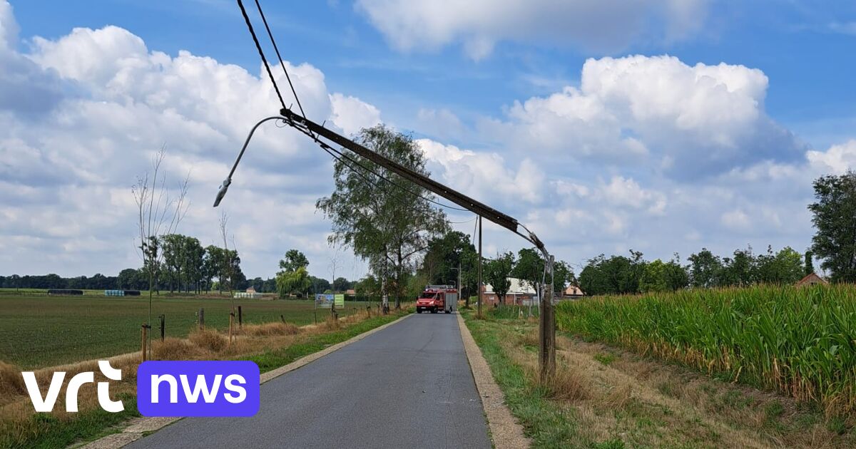 Verlichtingspaal in Herenthout breekt af en zweeft boven rijbaan ...