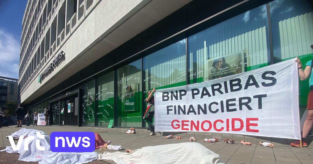 Overleden kinderen uit Gaza en klimaatslachtoffers op ramen van BNP Paribas in Hasselt: "BNP mee ...
