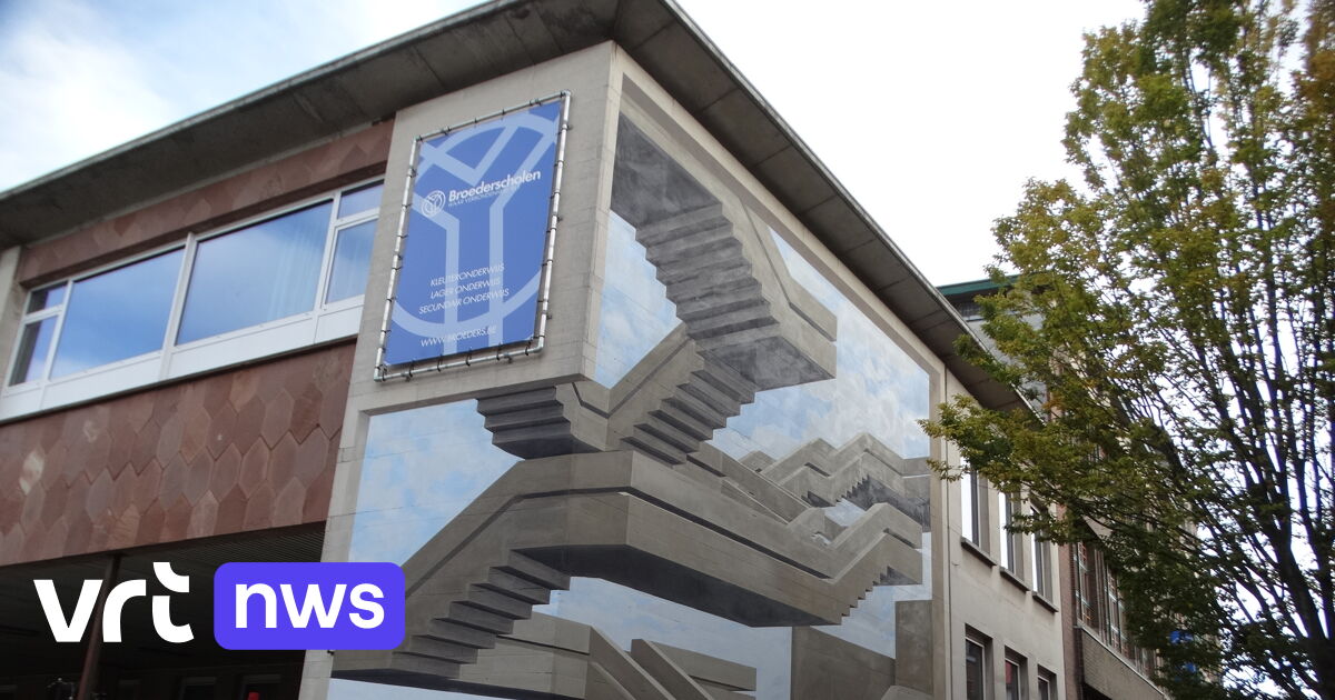 Muurschildering Wouter Persyn wekt klimmuur-illusie aan Broederschool Sint-Niklaas | VRT NWS: nieuws