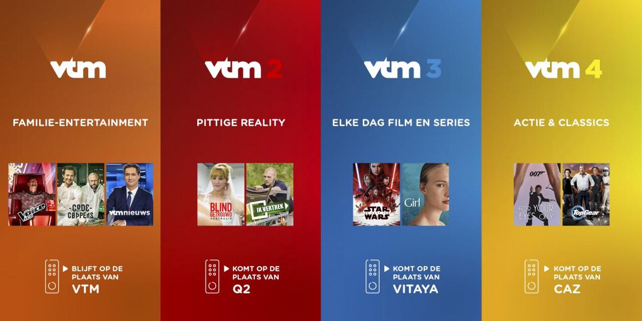 VTM gaat uitzenden op 4 zenders: Q2, Vitaya en CAZ worden VTM 2, VTM 3 ...