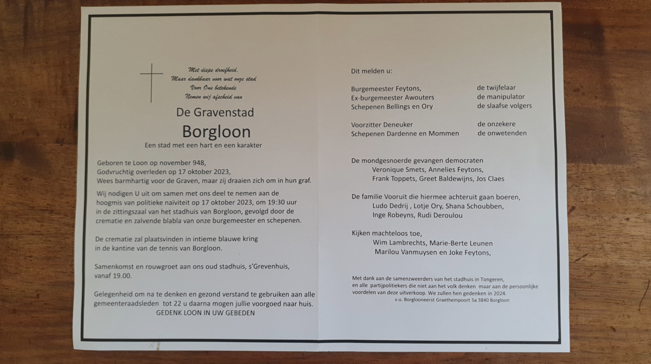 5.700 inwoners krijgen doodsbrief over heengaan van stad Borgloon in ...