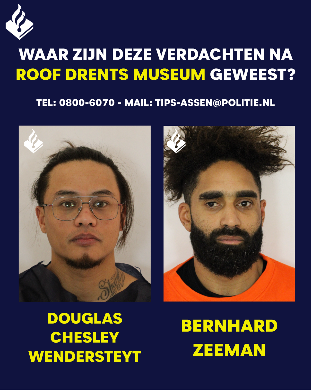 Nederlandse politie verspreidt namen en foto's van twee opgepakte verdachten voor kunstroof ...