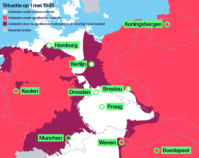1 mei 1945: de rode vlag wappert bovenop de Rijksdag in Berlijn, Duitse ...