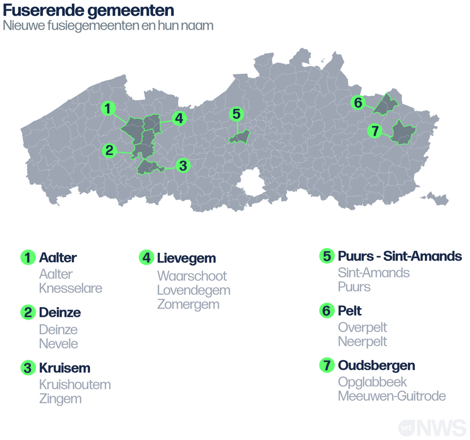 Welke gemeenten fuseren precies? Bekijk het op deze kaart | VRT NWS: nieuws