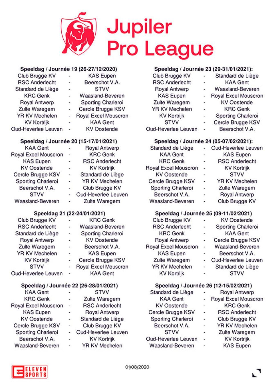 Kalender JPL is hertekend: Club Brugge opent nieuw seizoen tegen ...