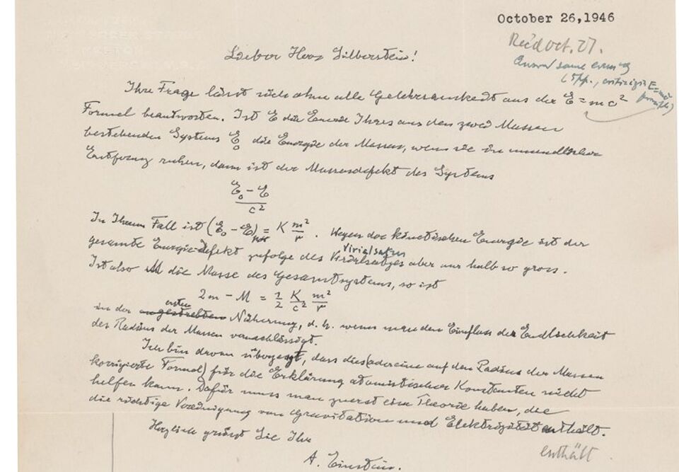 Handgeschreven brief Albert Einstein met beroemde formule E=mc2 geveild ...