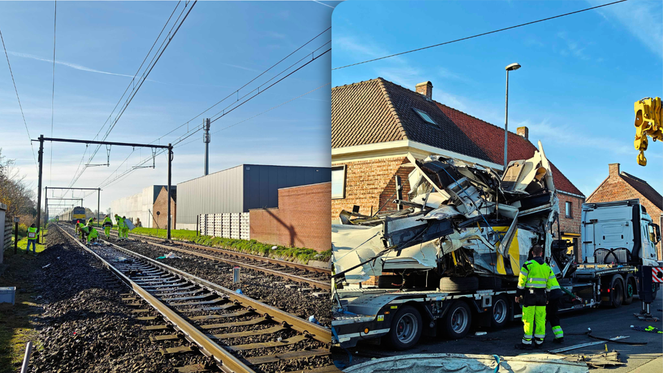 Deel van bus getakeld na aanrijding met trein aan overweg Veldegem ...