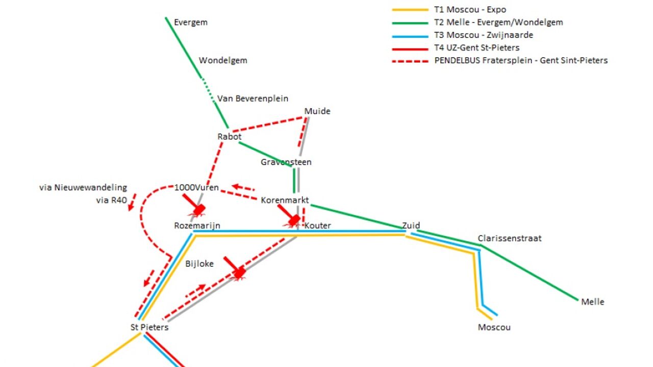 Tramlijn 1 tussen Gent-Sint-Pieters en Korenmarkt verdwijnt voor vier ...
