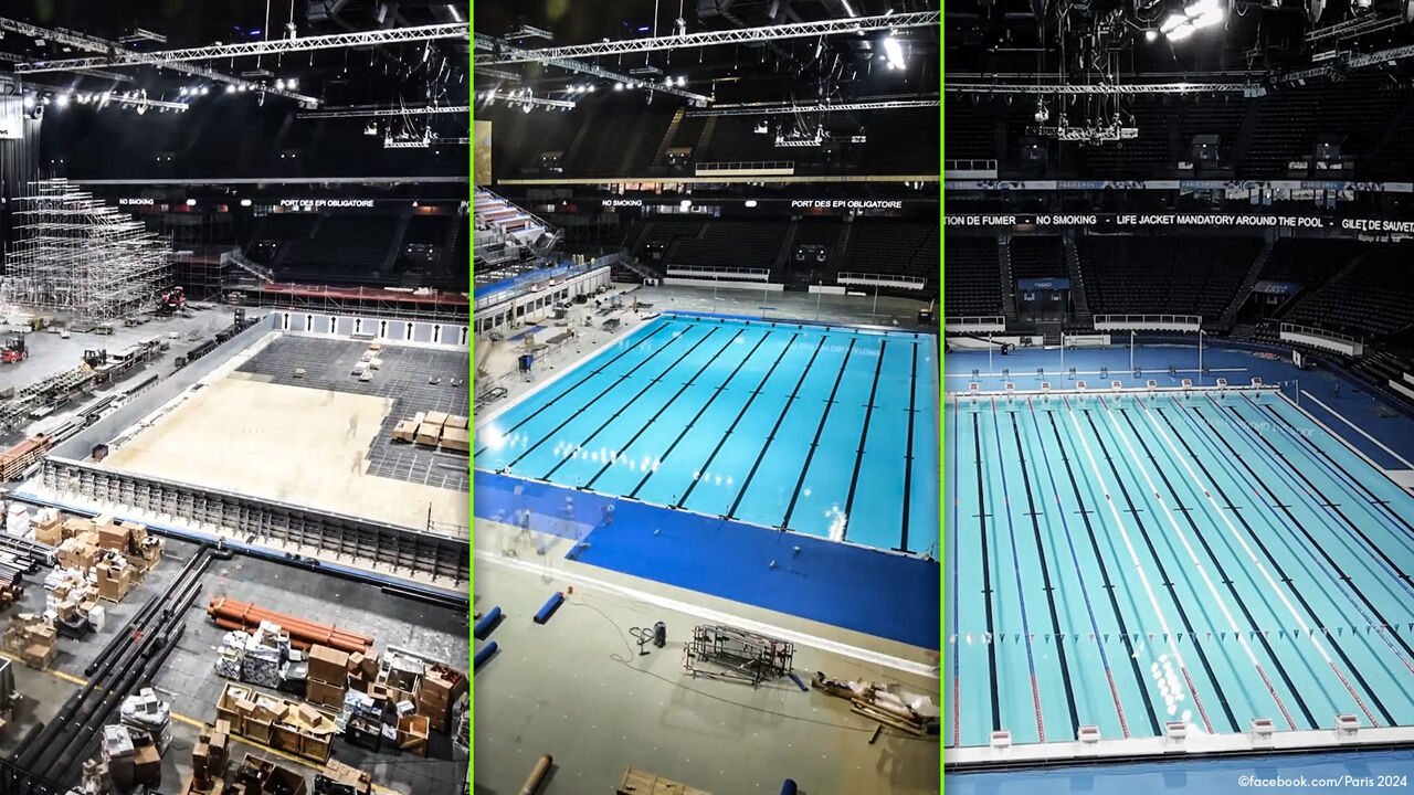 VIDEO - In maand tijd van concerthal tot olympisch zwembad: zwemmers ...