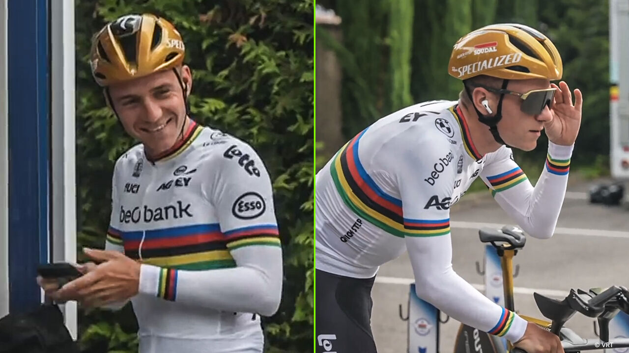 In bijzonder exemplaar van regenboogtrui: goedgemutste Remco Evenepoel verkent EK-tijdrit | sporza